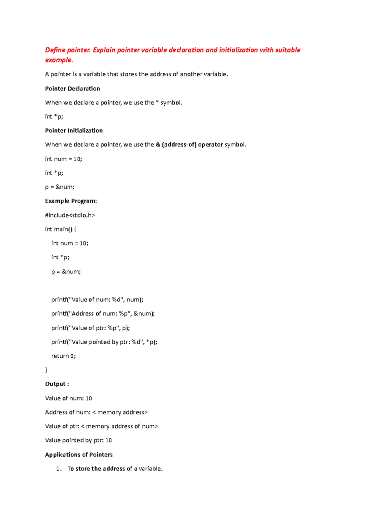 Module 4: Pointers & Strings in C - Definitions & Functions - Studocu