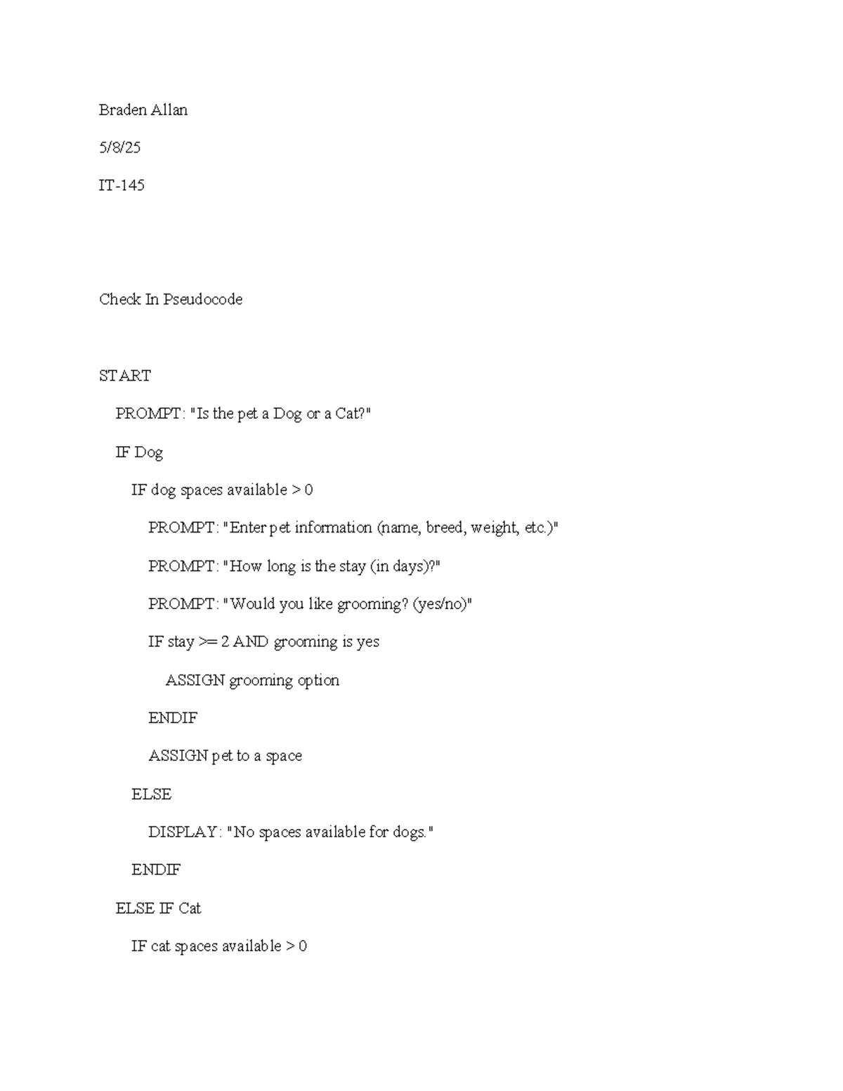 1-6 Pseudocode and Flowchart for Pet Check-In Process - Studocu