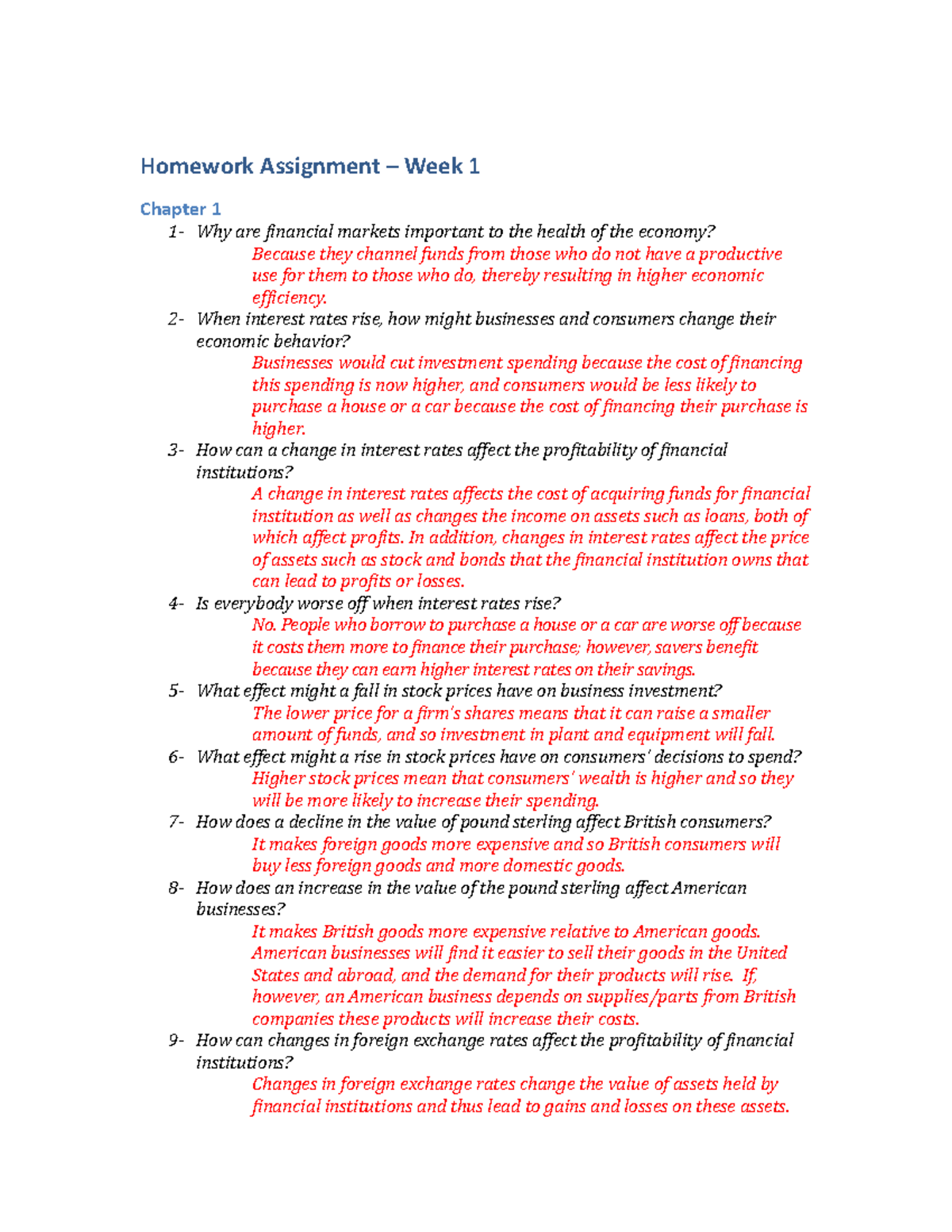 Homework Assignment – Week 1 - Answers - Homework Assignment – Week 1 ...