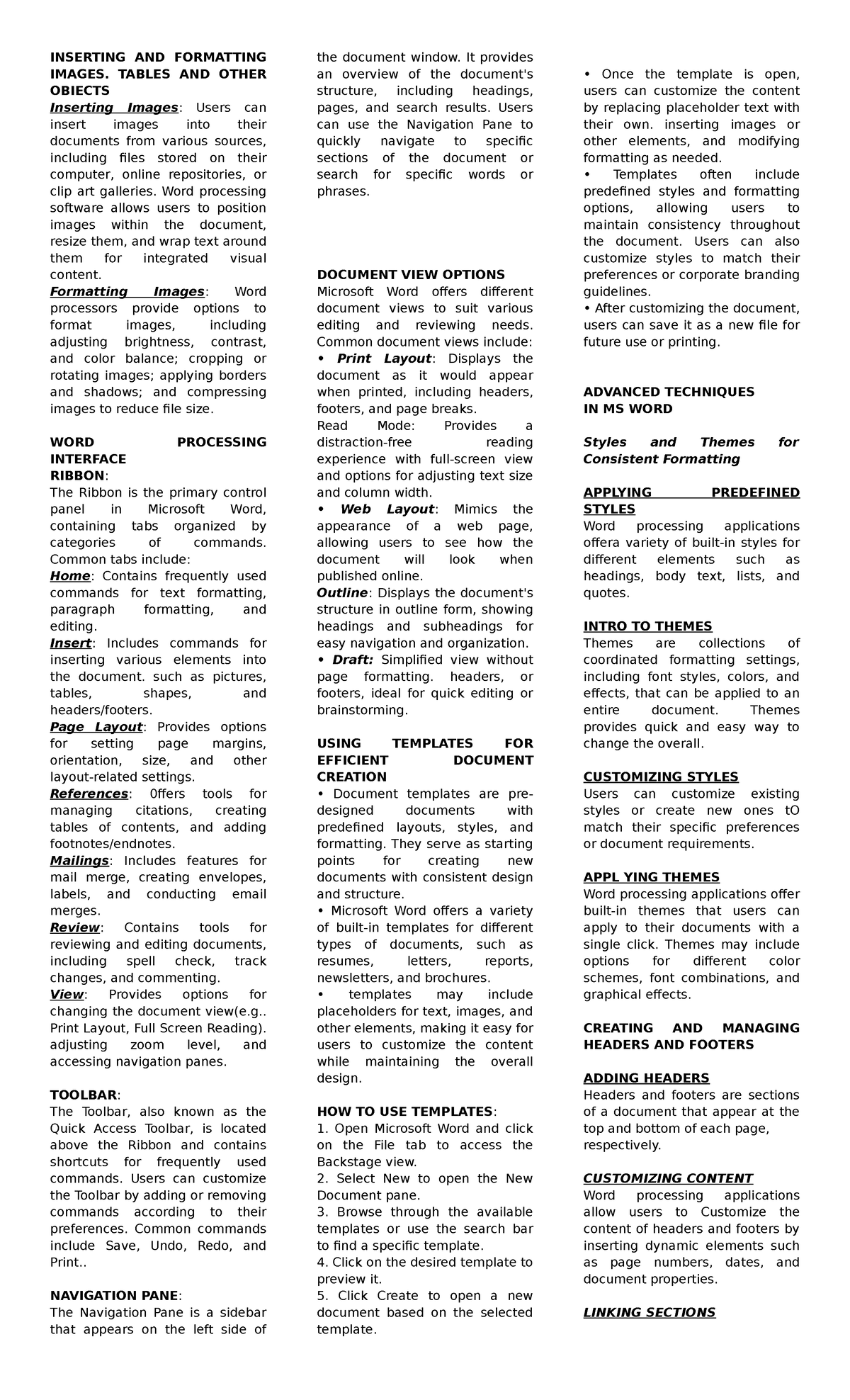 AIT Notes - AIT - INSERTING AND FORMATTING IMAGES. TABLES AND OTHER ...