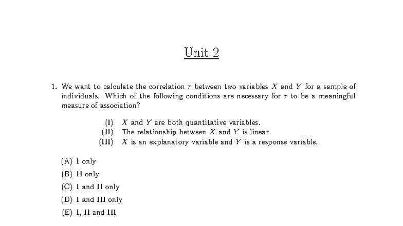 Unit 2 Multiple Choice Questions - Statistics Exam Prep - Studocu