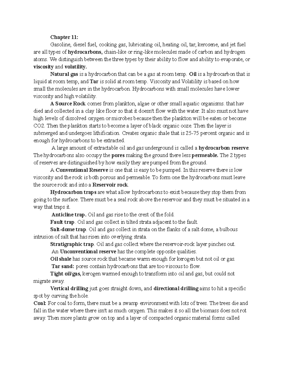 Chapter 11: Hydrocarbons, Coal, and Energy in Earth Science - Studocu