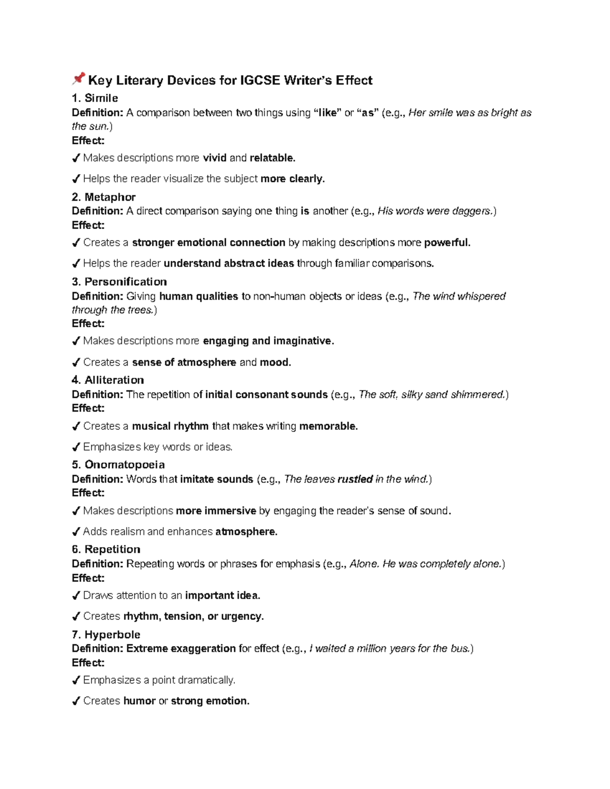 Key Literary Devices for IGCSE English: Definitions & Effects - Studocu