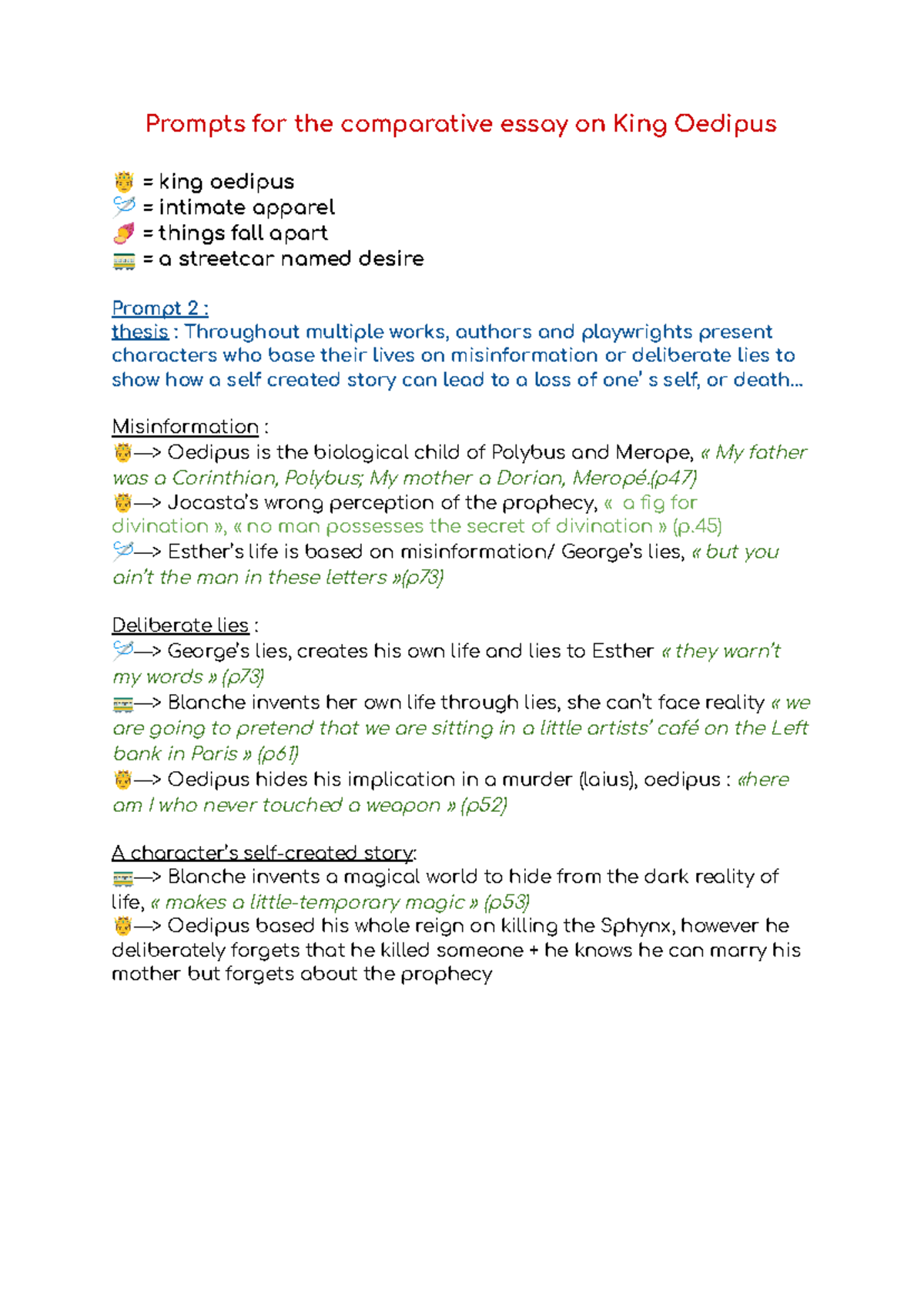 Comparative Essay Prompts: King Oedipus, Intimate Apparel & More - Studocu