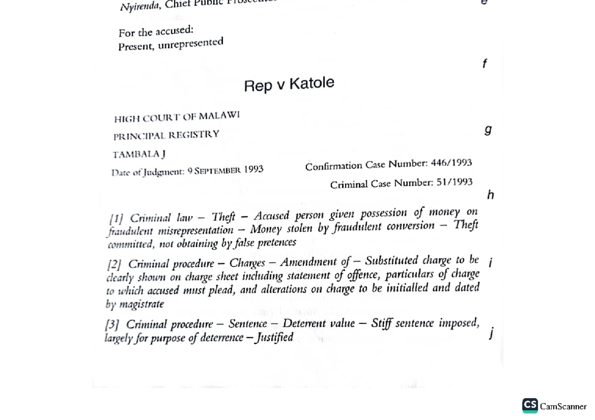 R v Katole - Case Summary on Criminal Law and Theft Issues - Studocu