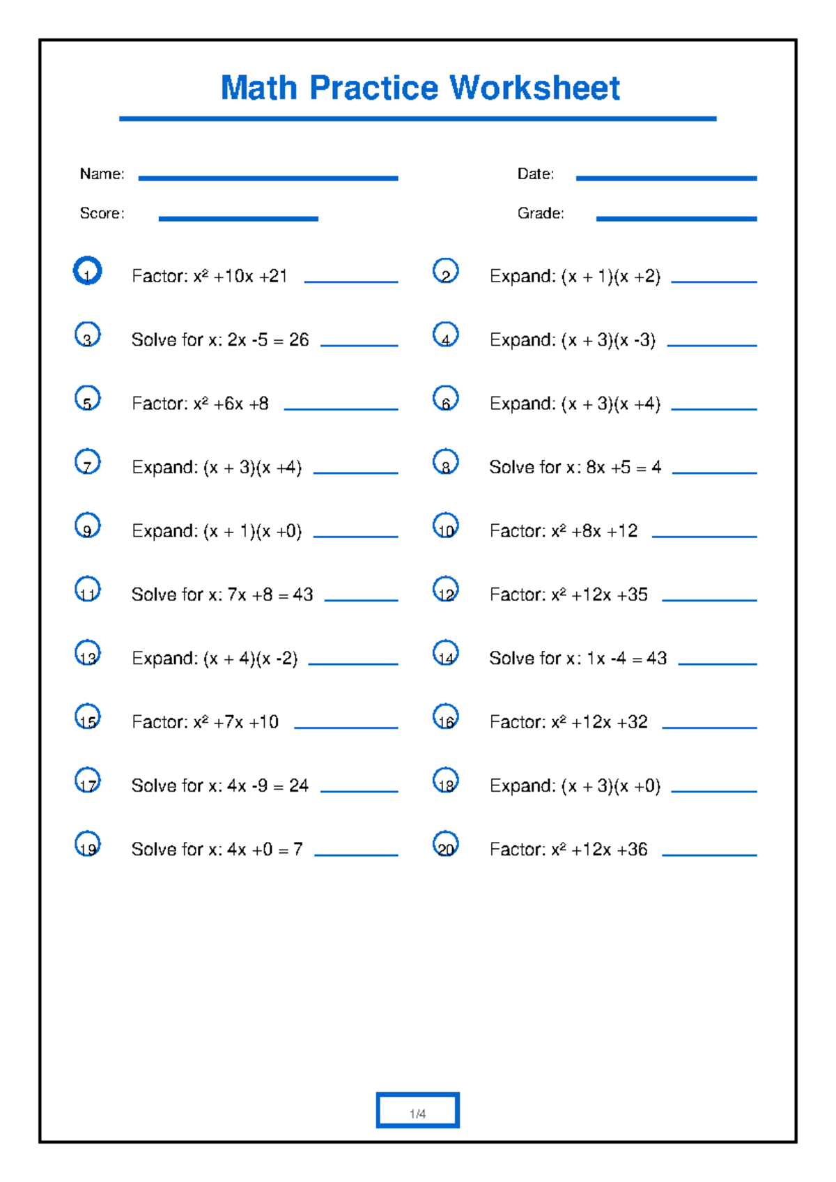 Math Practice Worksheet 2: Algebra Exercises and Solutions - Studocu