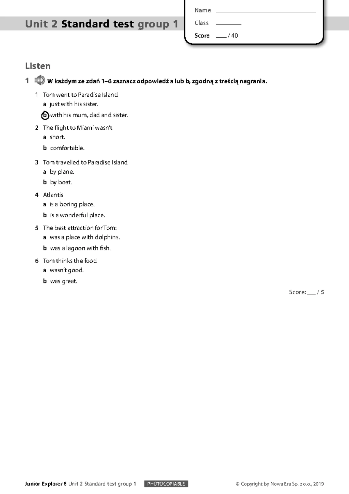 Junior Explorer 6 U5 Standard Test - Group 1 and 2 - Studocu
