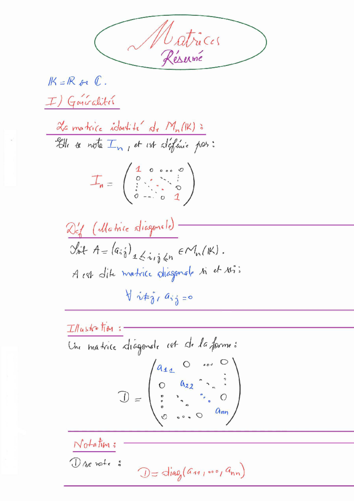 Résumé sur les Matrices et leurs Propriétés - IK R - Studocu