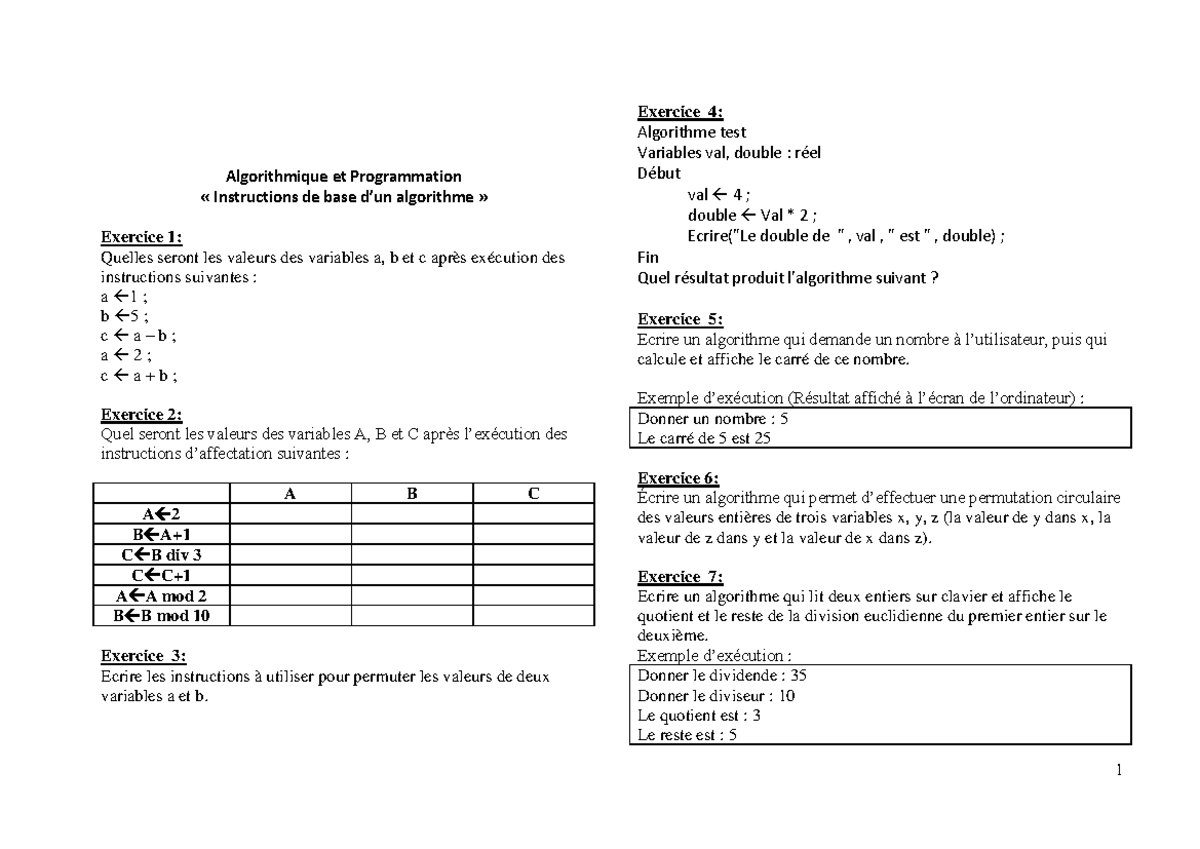 Algorithmique et Programmation - Instructions de base d’un algorithme ...