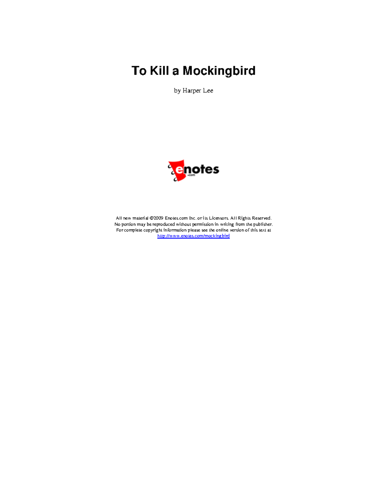To Kill a Mockingbird e Notes - To Kill a Mockingbird Harper Lee - Studocu