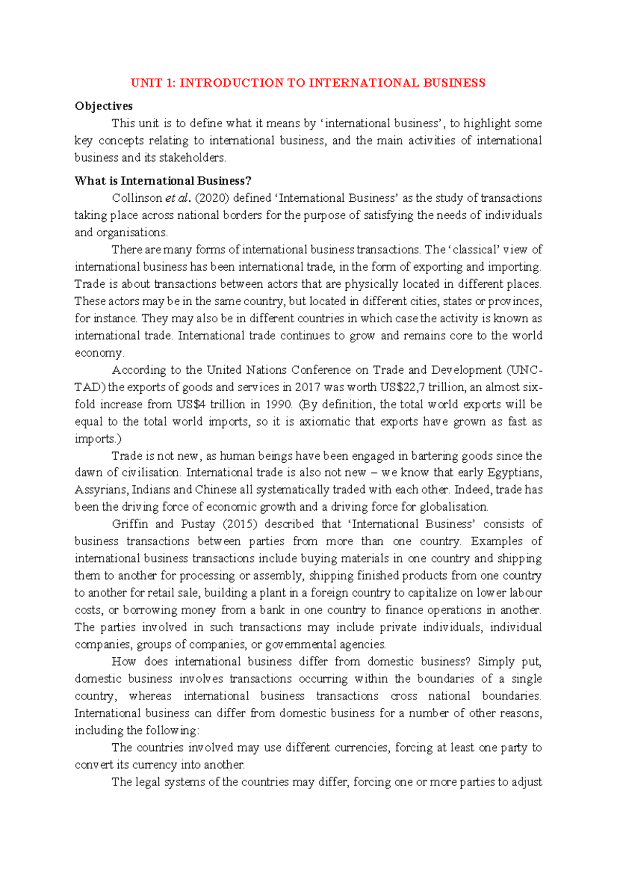 UNIT 1: INTRODUCTION TO INTERNATIONAL BUSINESS - Key Concepts and ...