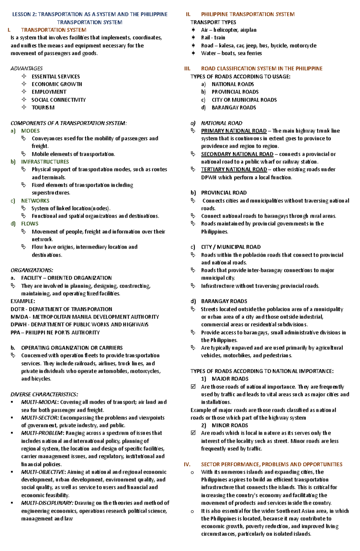 Transpo Lessons 2-4: Understanding Transportation Systems and Planning ...