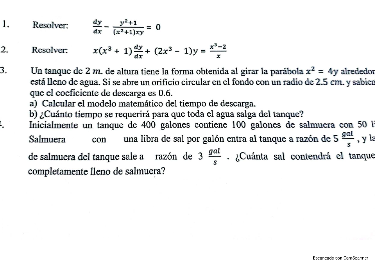 Práctica de Ecuaciones Diferenciales UNSA: Modelo de Descarga - Studocu