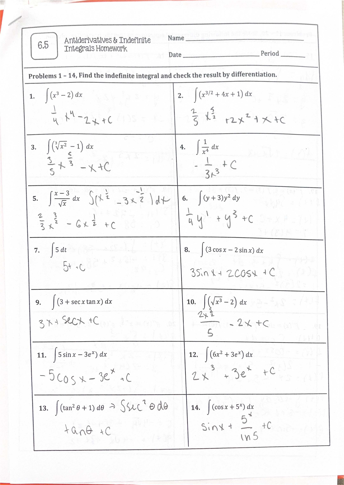 HW 6.5-6.8 Antiderivatives, Integrals & Differential Equations Problems ...