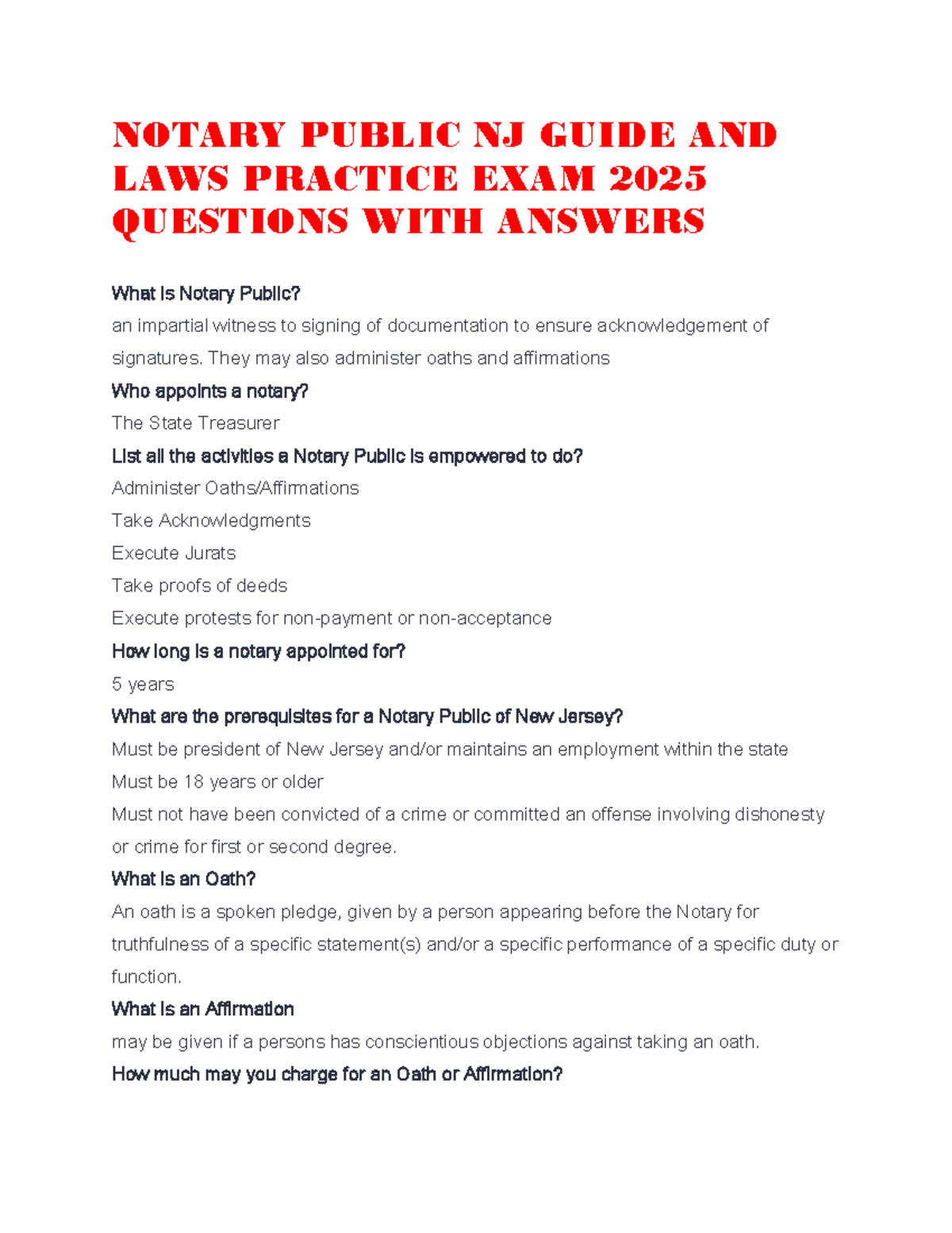Notary Public NJ Guide & Laws Practice Exam 2025: Q&A Review - Studocu