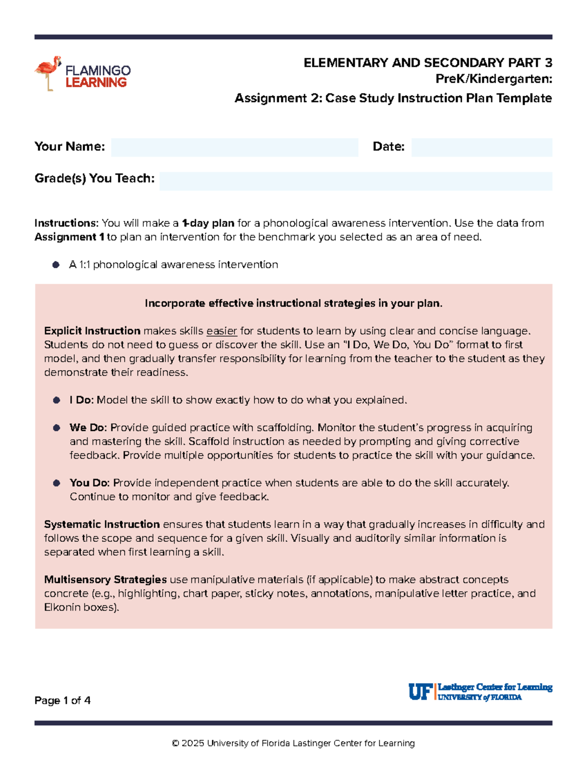 8MCES P3 Pre K Case Study: Phonological Awareness Intervention Plan - Studocu