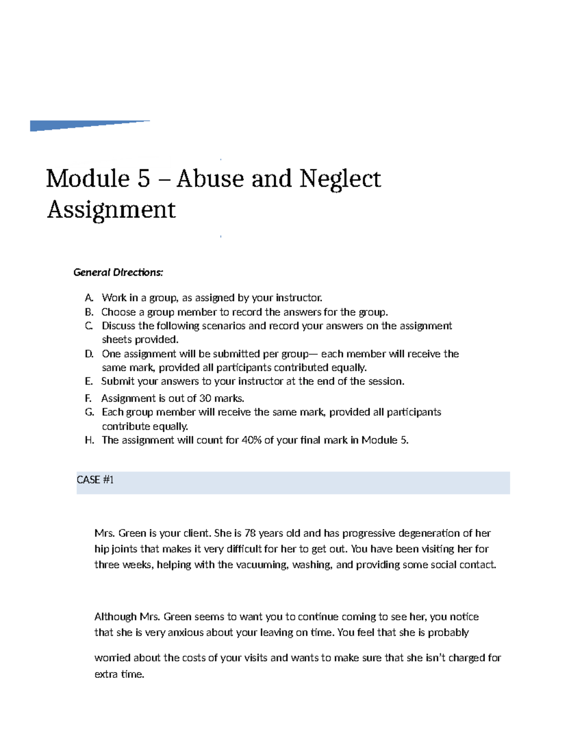 Module 5 Assignment: Abuse and Neglect in PSW Practice - Studocu