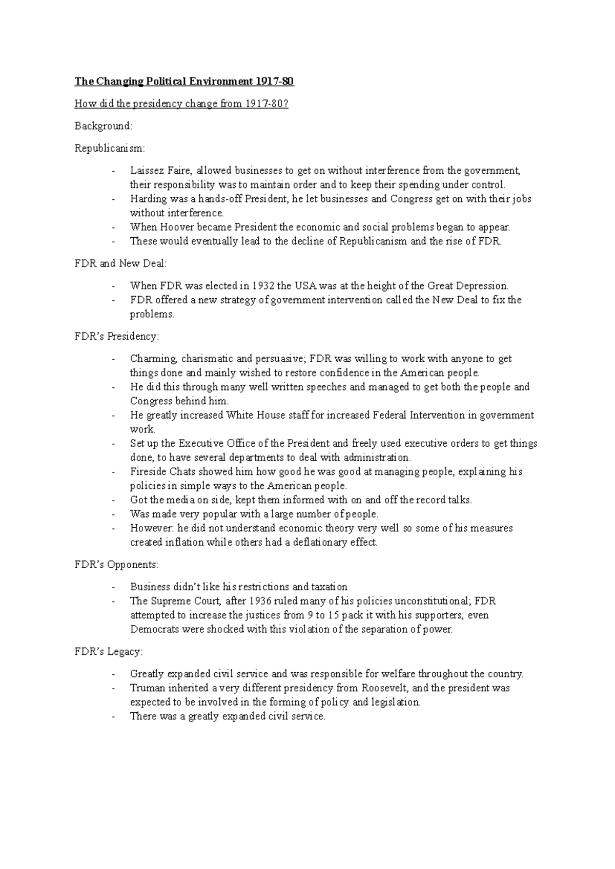 The Changing Political Landscape: The American Dream 1917-55 - Studocu