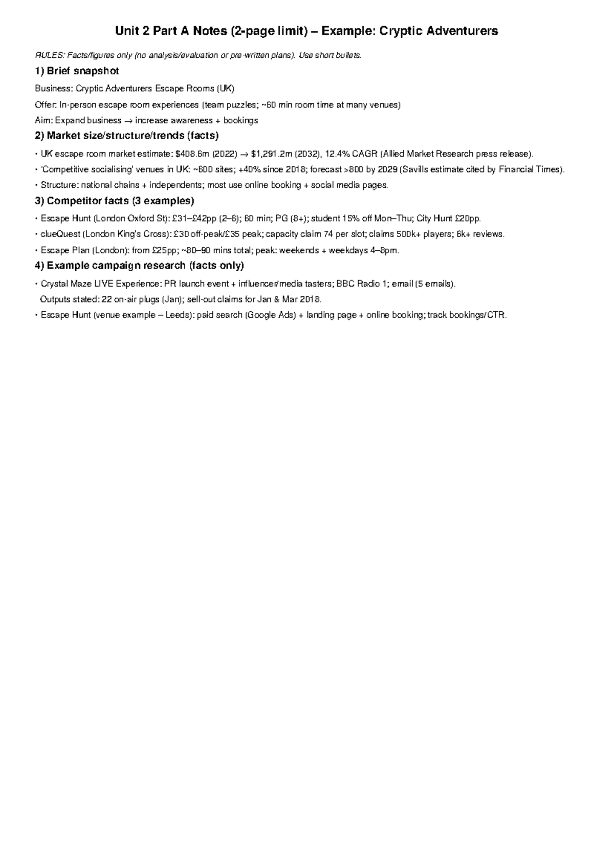 Unit 2 Part A Notes: Business Strategy for Cryptic Adventurers - Studocu