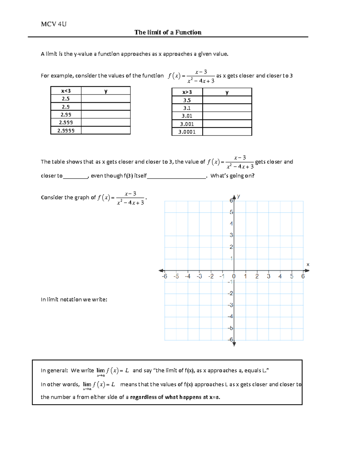 1.5 1a The Lim properties - The limit of a Function A limit is the y ...