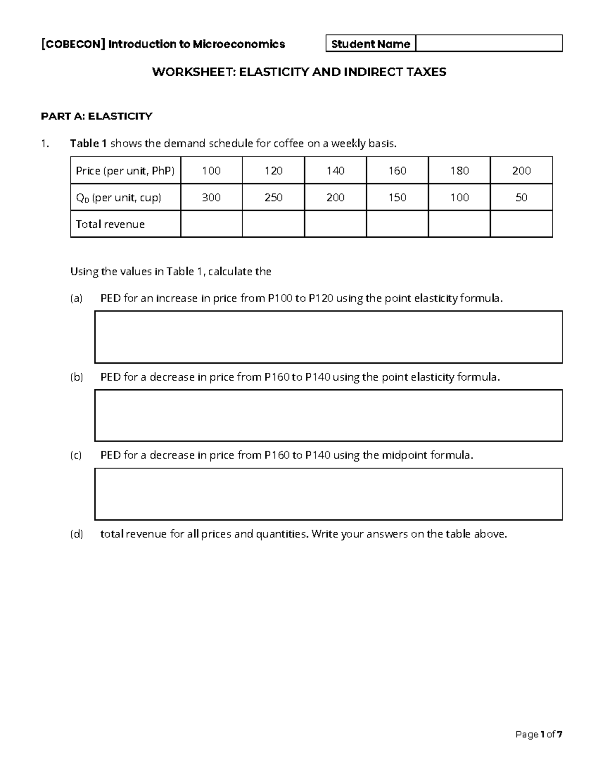 Cobecon WS: Elasticity and Indirect Taxes Worksheet - Studocu