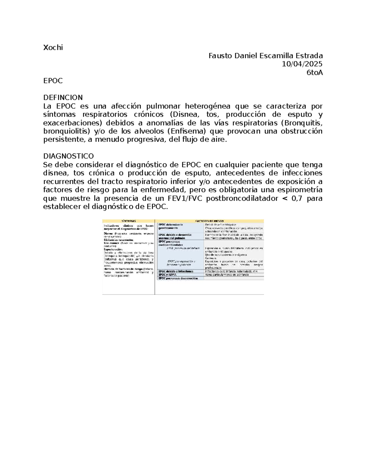 Notas EPOC clase - Xochi Fausto Daniel Escamilla Estrada 10/04/ 6toA EPOC DEFINCION La EPOC es ...