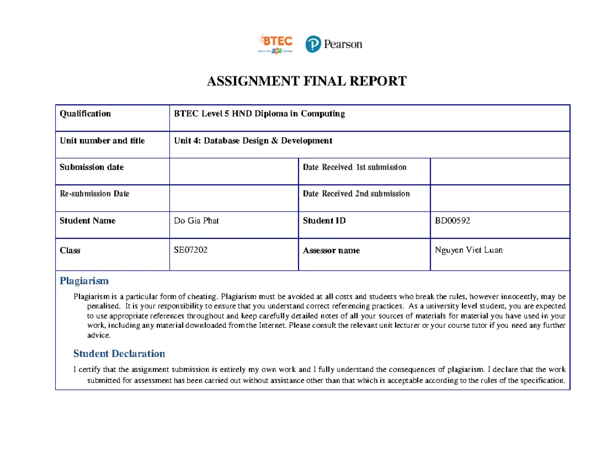 BTEC Level 5 HND Computing Unit 5 Security - Assignment 1 - Studocu