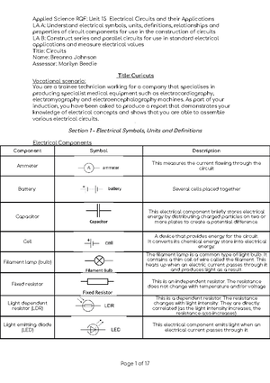 Physics assignment: Assignment Electricity Unit 15 and B coursework ...