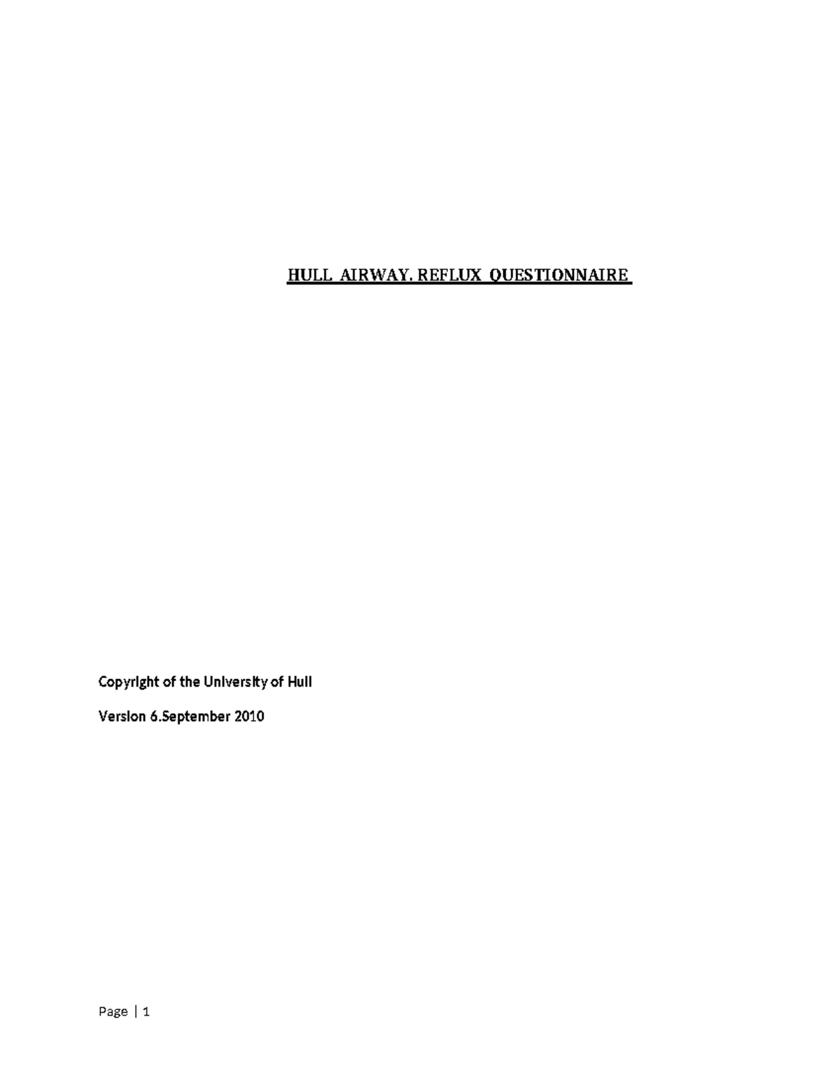 HULL Airway Reflux Questionnaire Version 6 - Assessment Tool - Studocu