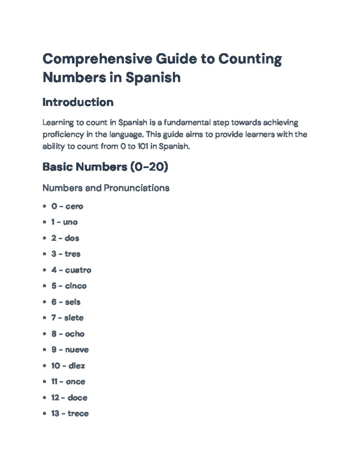 Comprehensive Guide to Counting Numbers in Spanish (0-101 ...