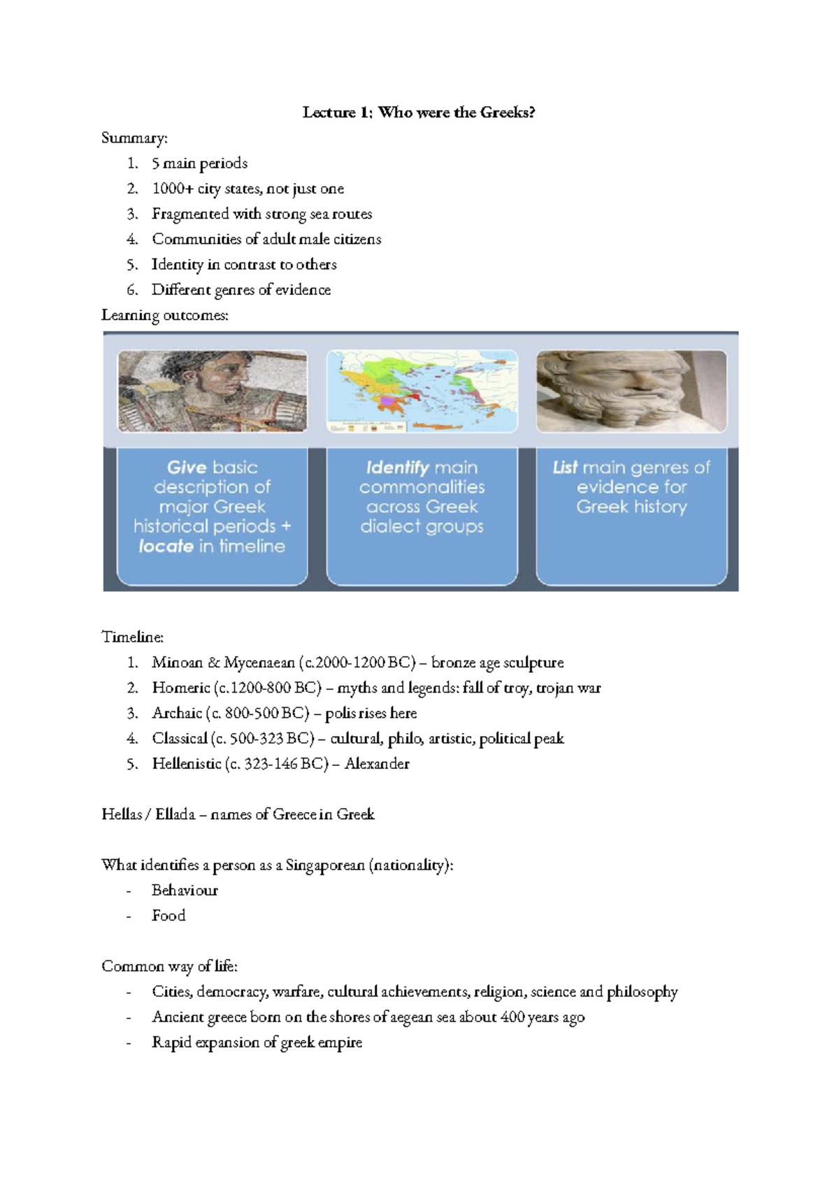 HY2263 Lecture 1: Overview of Ancient Greek Civilization - Studocu