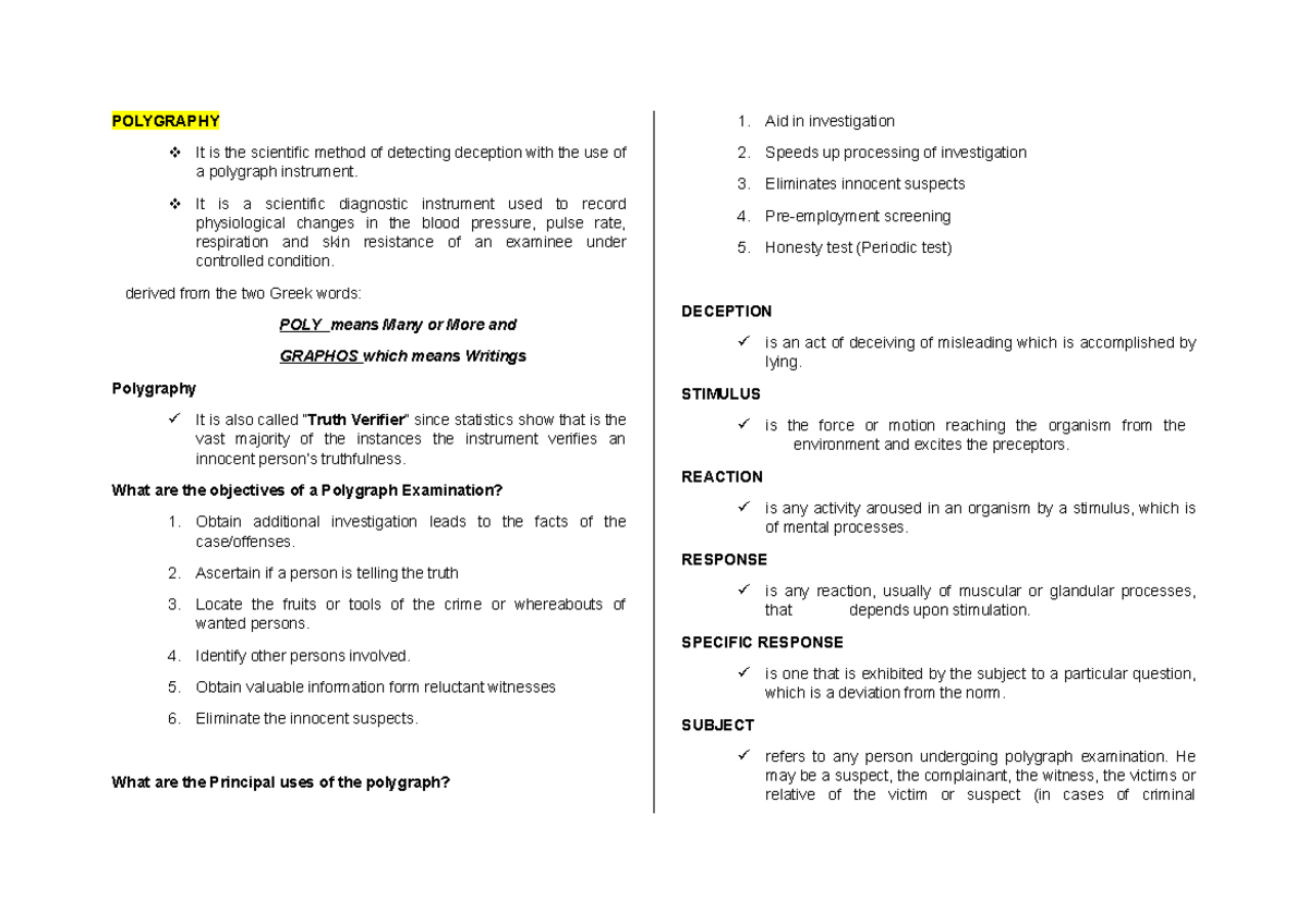 Polygraphy 2022: Comprehensive Study Notes on Deception Detection - Studocu