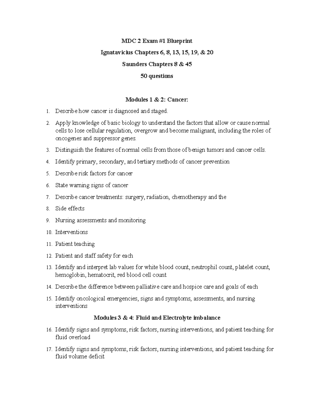 MDC 2 Exam 1 Blueprint: Comprehensive Study Guide for Nursing Topics ...