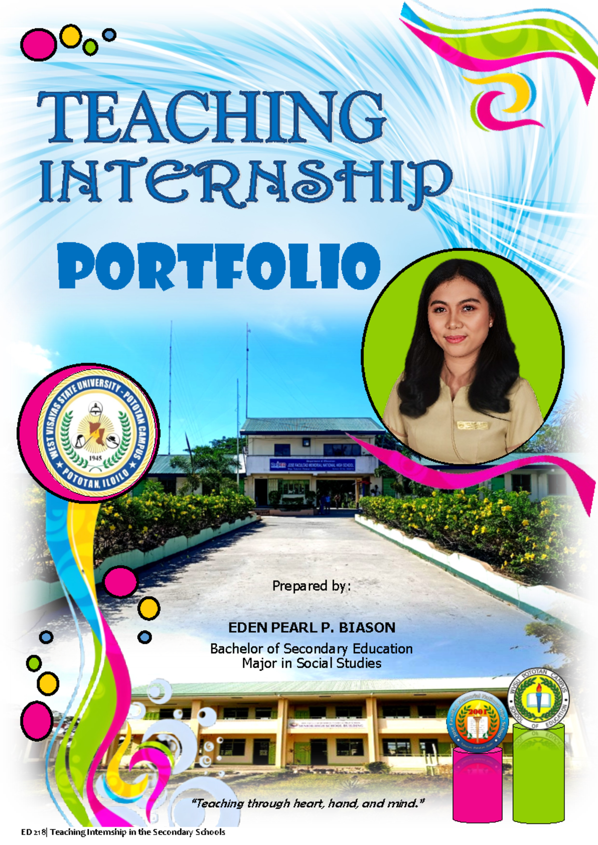 ED 218 - Practice Teaching Portfolio Coverpage by Eden Pearl Biason ...