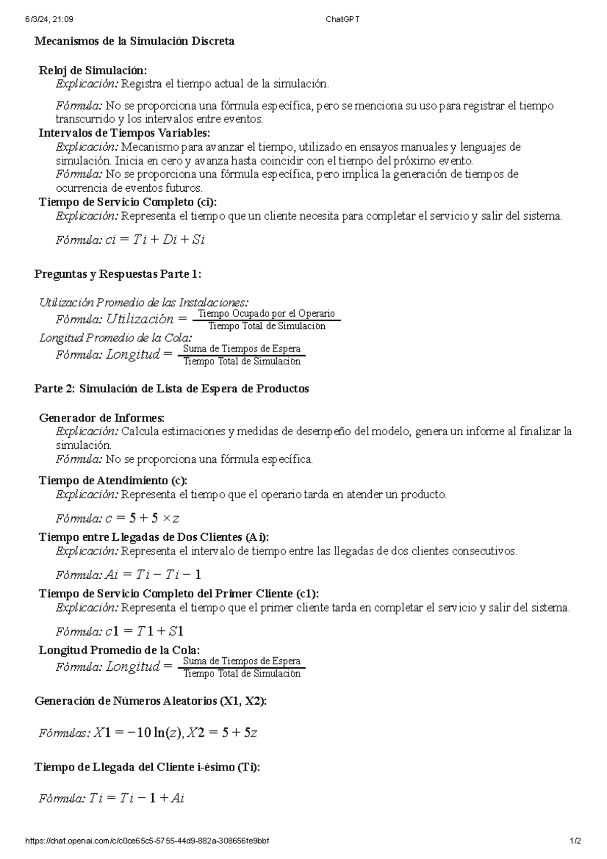 M4 L4: Resumen de Fórmulas para Simulación Discreta - Studocu