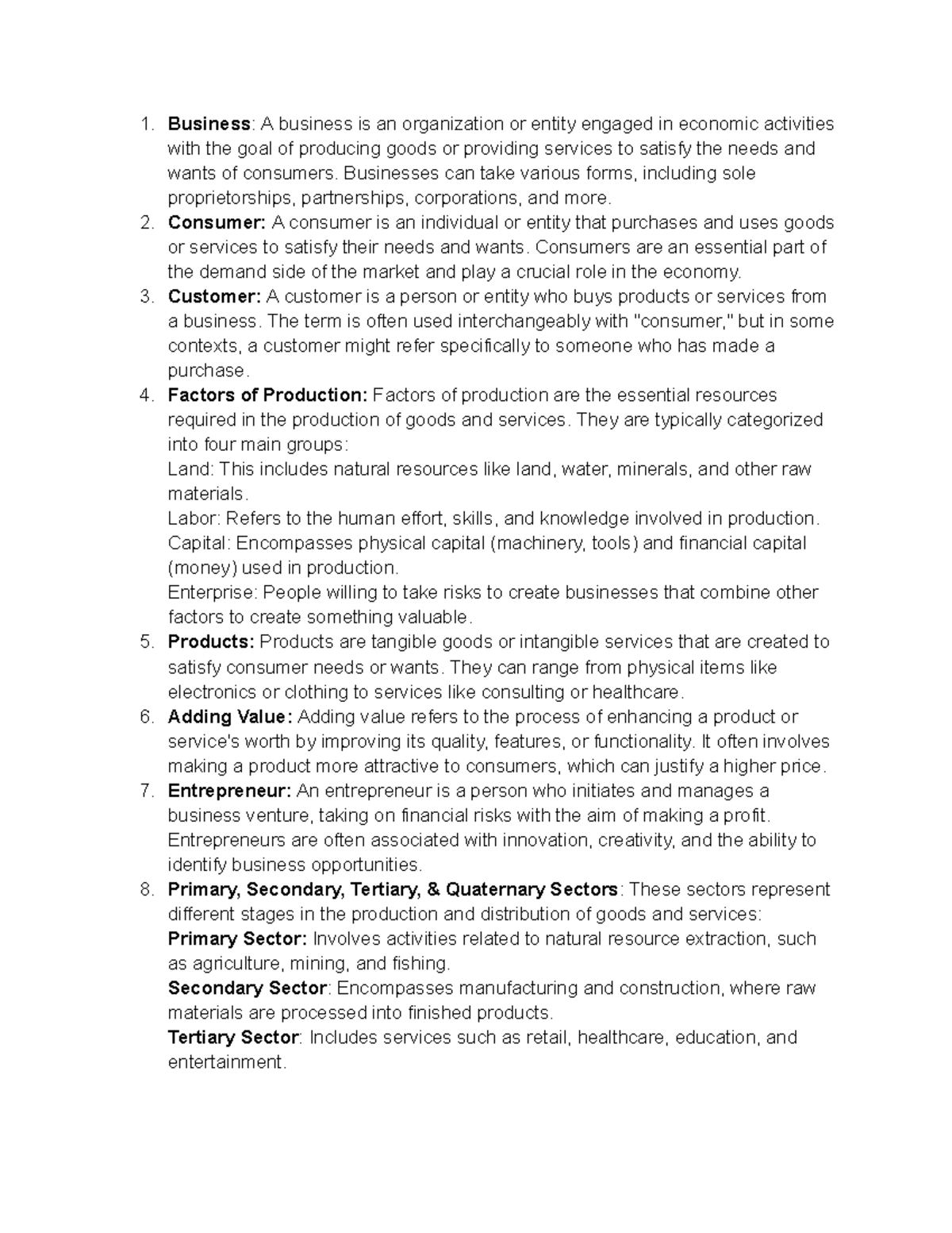 Unit 1 Study Guide: Business Concepts and Consumer Dynamics - Studocu