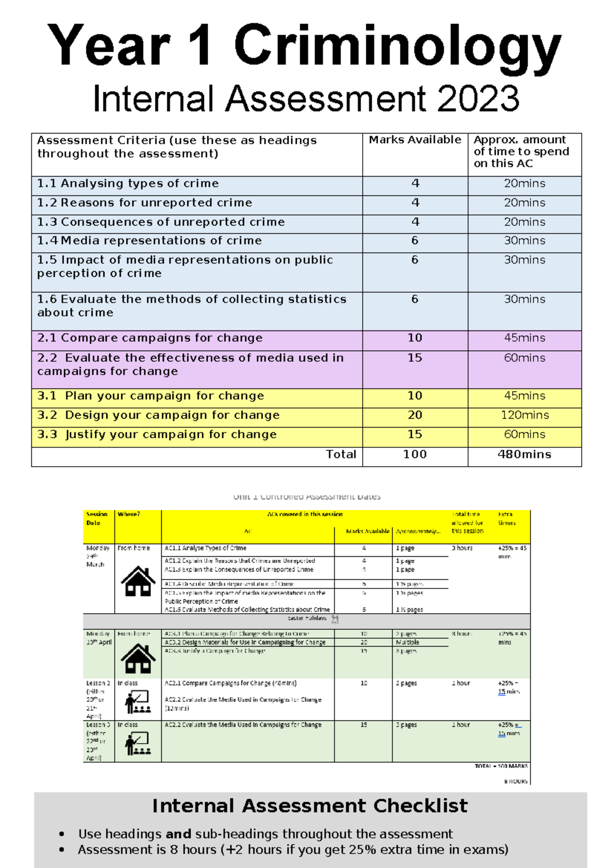 Year 1 Criminology Internal Assessment Checklist 2023 - Studocu