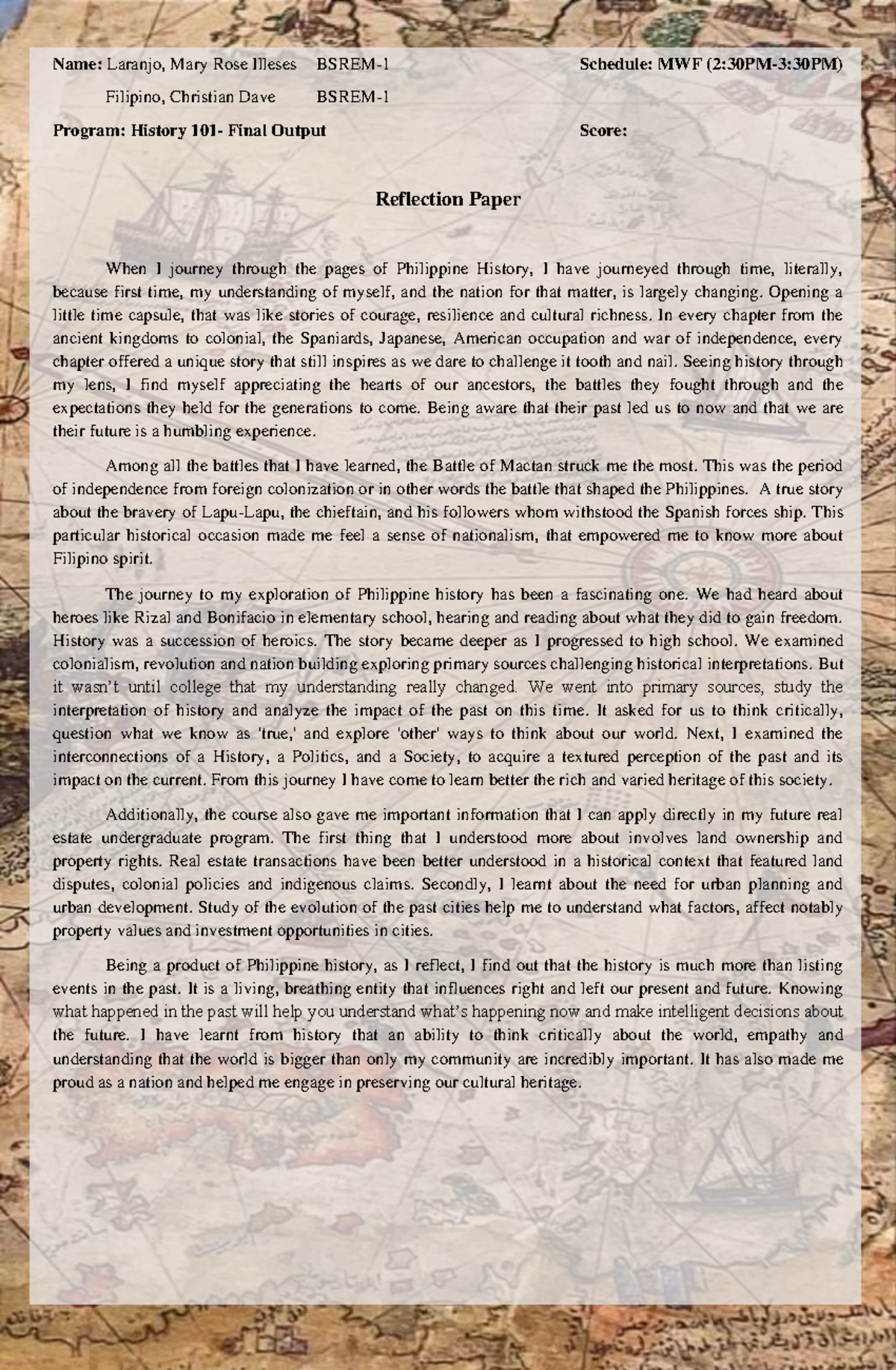 HISTORY 101 - Final Output: Reflections on Philippine Heritage - Studocu