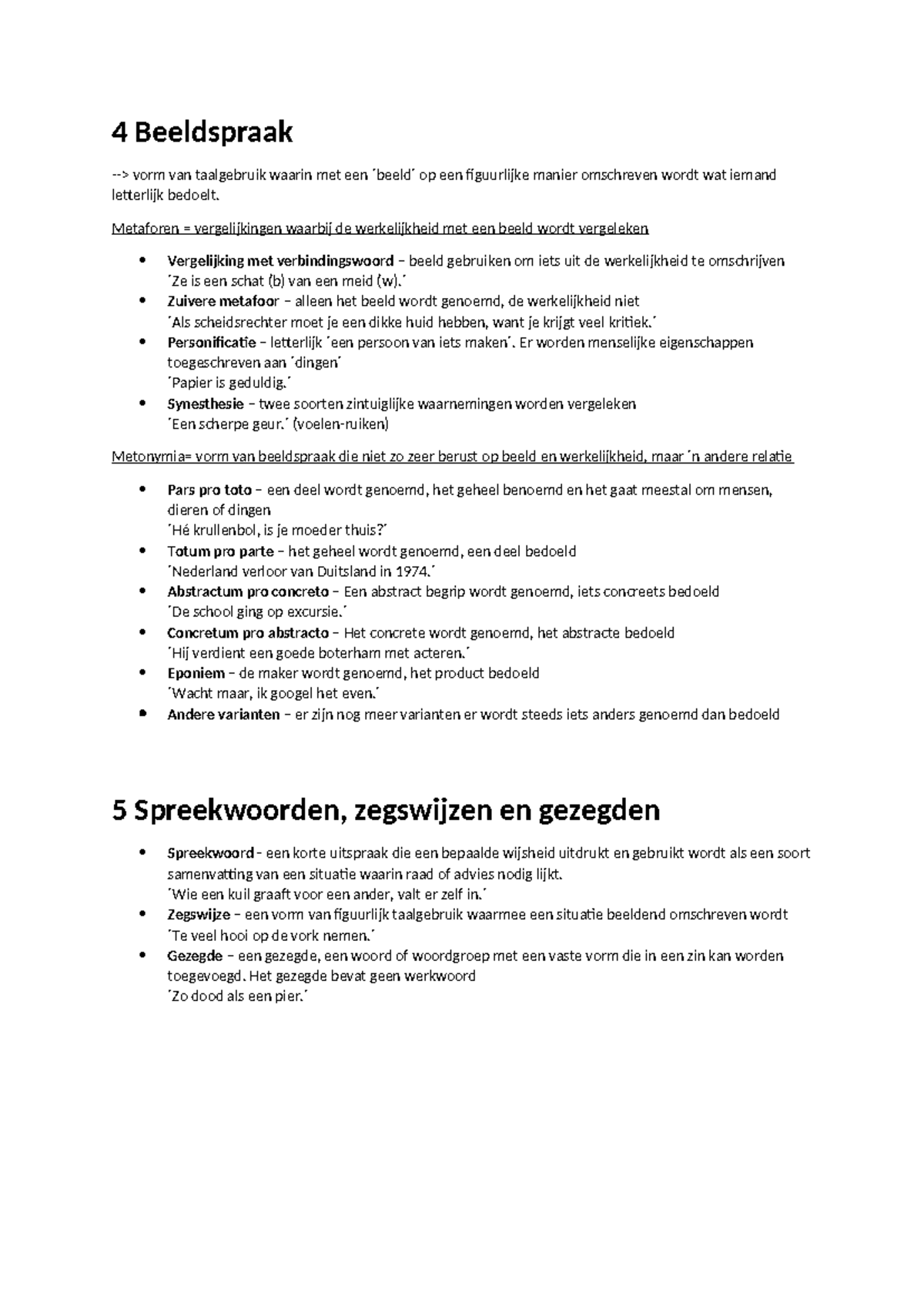 Nederlands Samenvatting: Beeldspraak, Spreekwoorden en Zinnen - Studeersnel