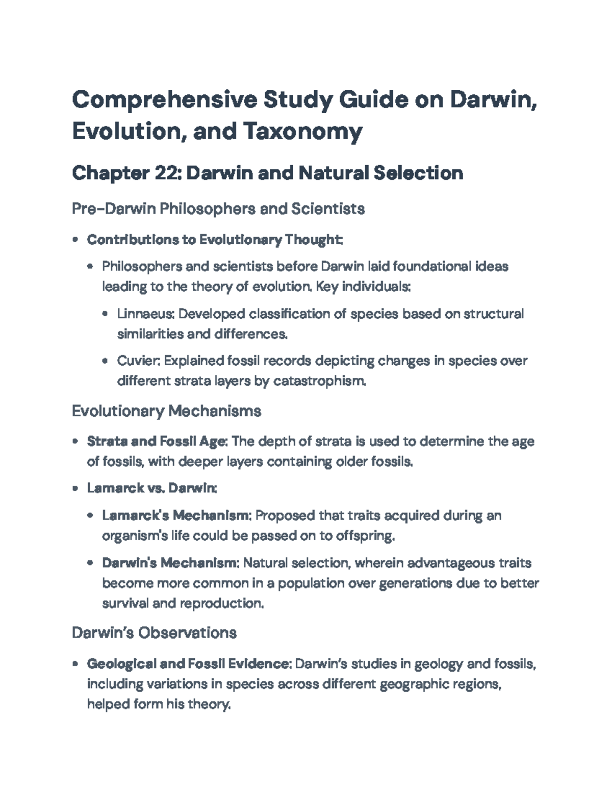 Comprehensive Study Guide: Darwin, Evolution, and Taxonomy (BIOL 101 ...