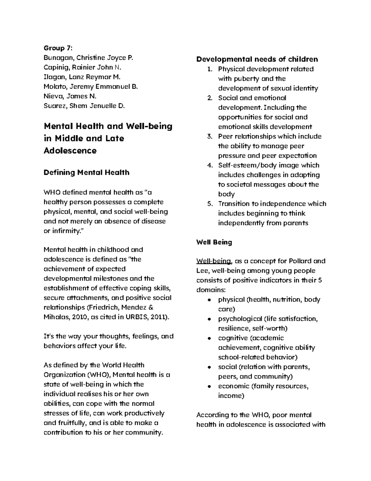 Group 7: Mental Health in Middle and Late Adolescence - SDVS Handout ...