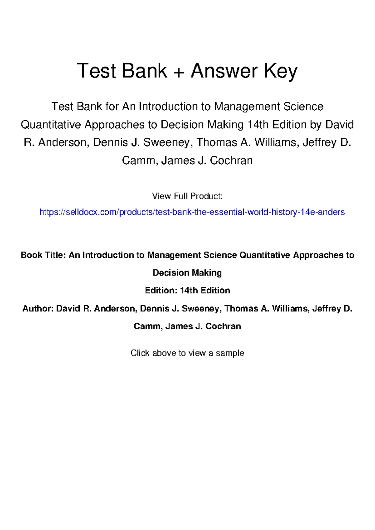 Test Bank Answers for MGT 928058105: Intro to Management Science - Studocu