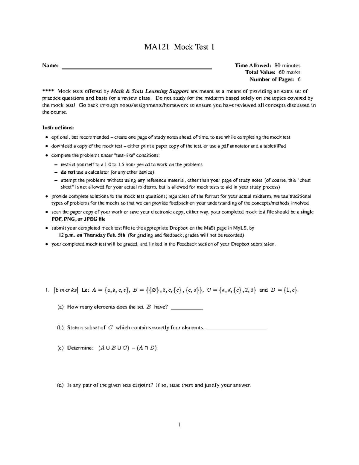 Mock Test MA121: Practice Questions & Review Guide - Studocu