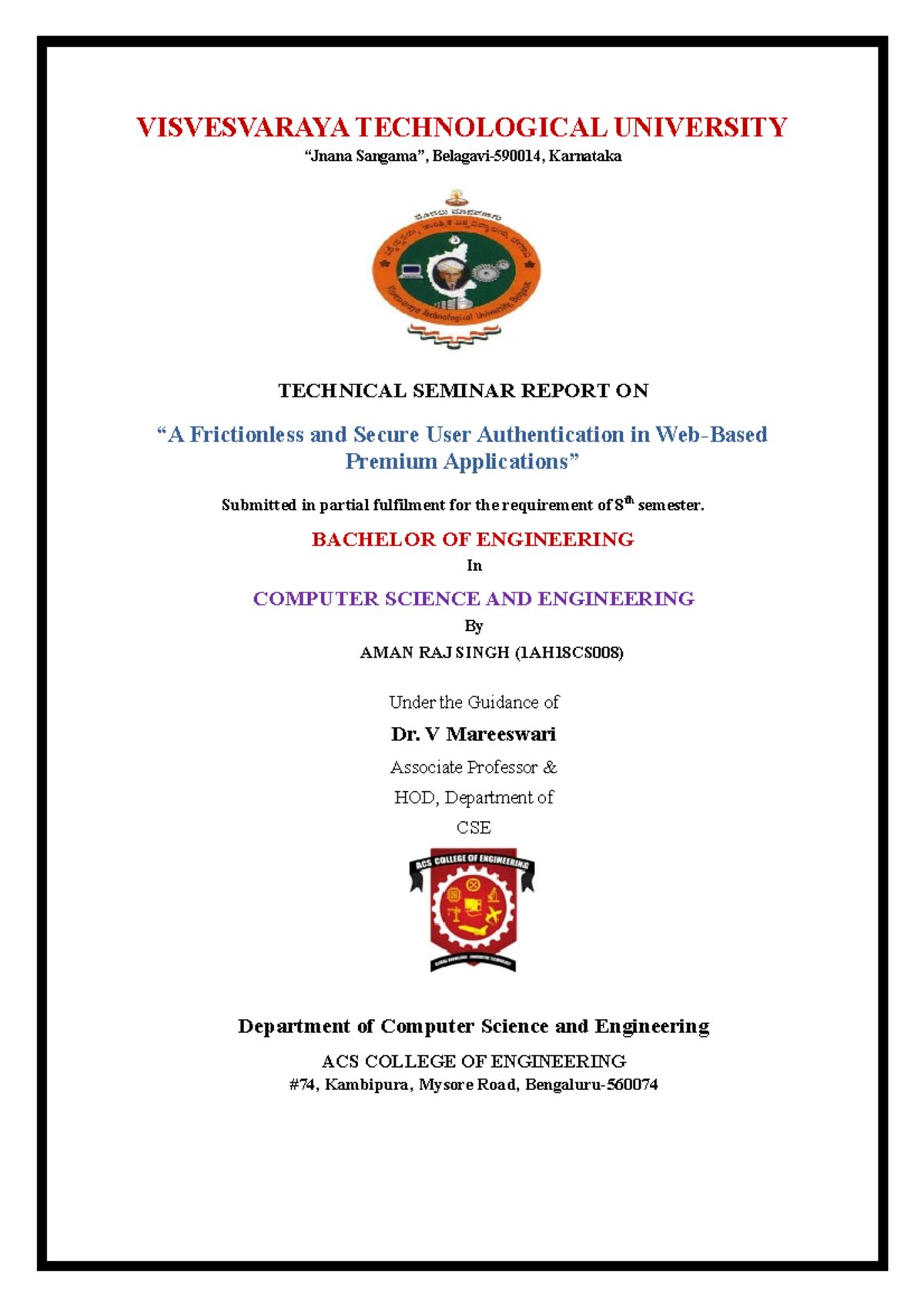 Seminar Report - VISVESVARAYA TECHNOLOGICAL UNIVERSITY “Jnana Sangama ...