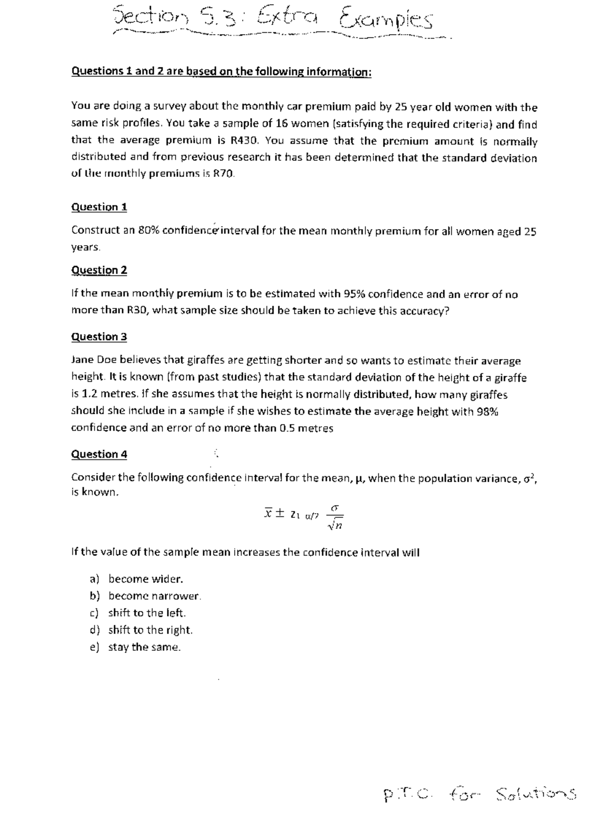 Chapter 5 - Section 5.3 Extra Examples - Section S: Extra Examples Questions 1 and 2 are based ...