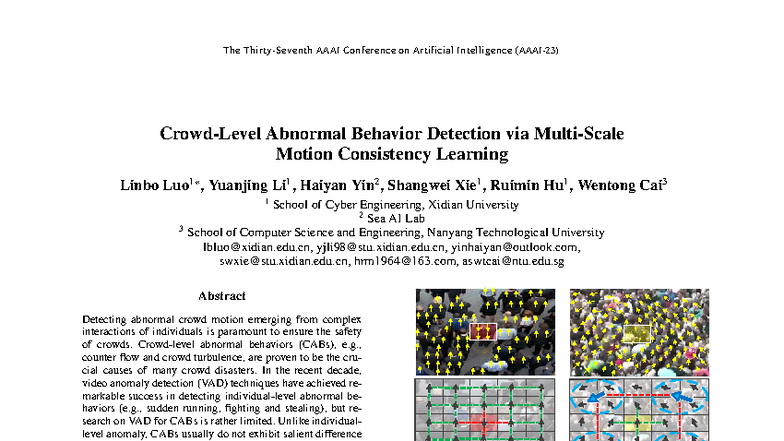 Crowd-level Abnormal Behavior Detection via Multi-scale Motion Consistency - Studocu