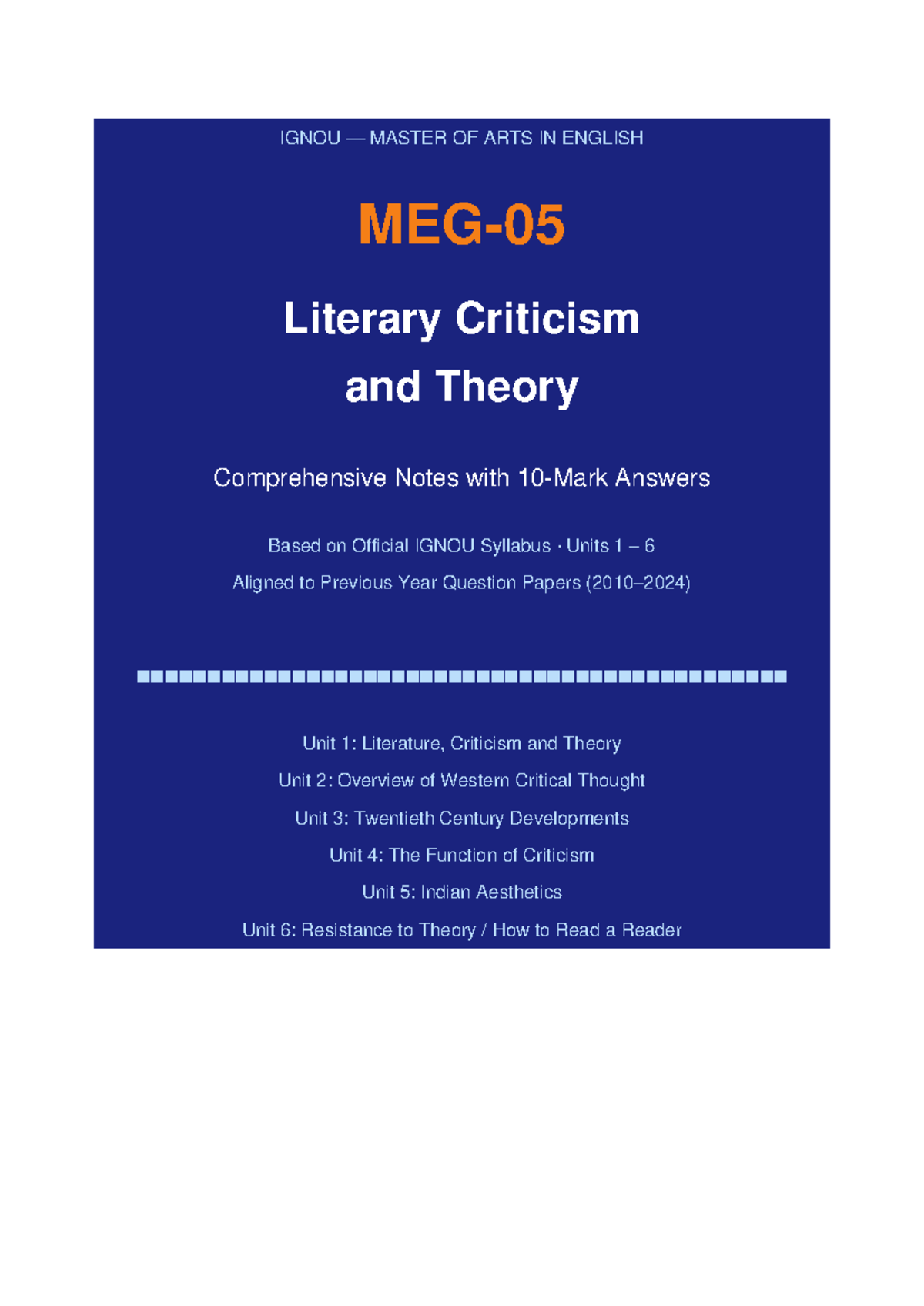 MA English (IGNOU) Literary Criticism & Theory: Comprehensive Notes ...