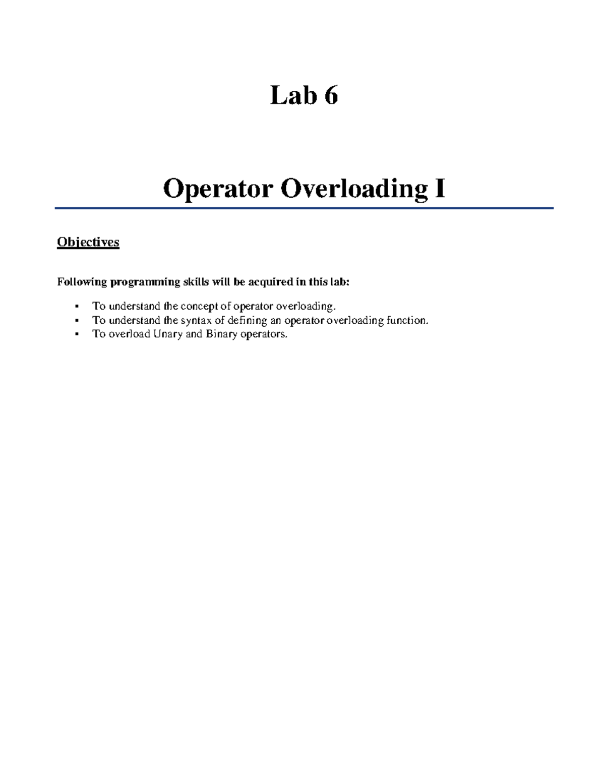 Lab 6: Exploring Operator Overloading in C++ Programming - Studocu