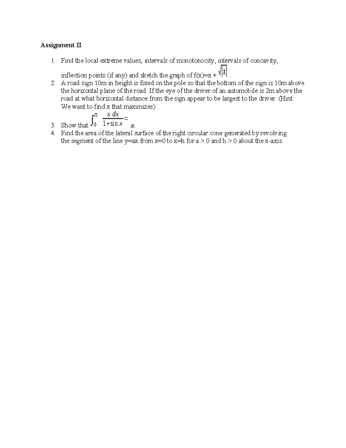 Calculus I Worksheet 1: Local Extrema, Monotonicity, and Concavity ...