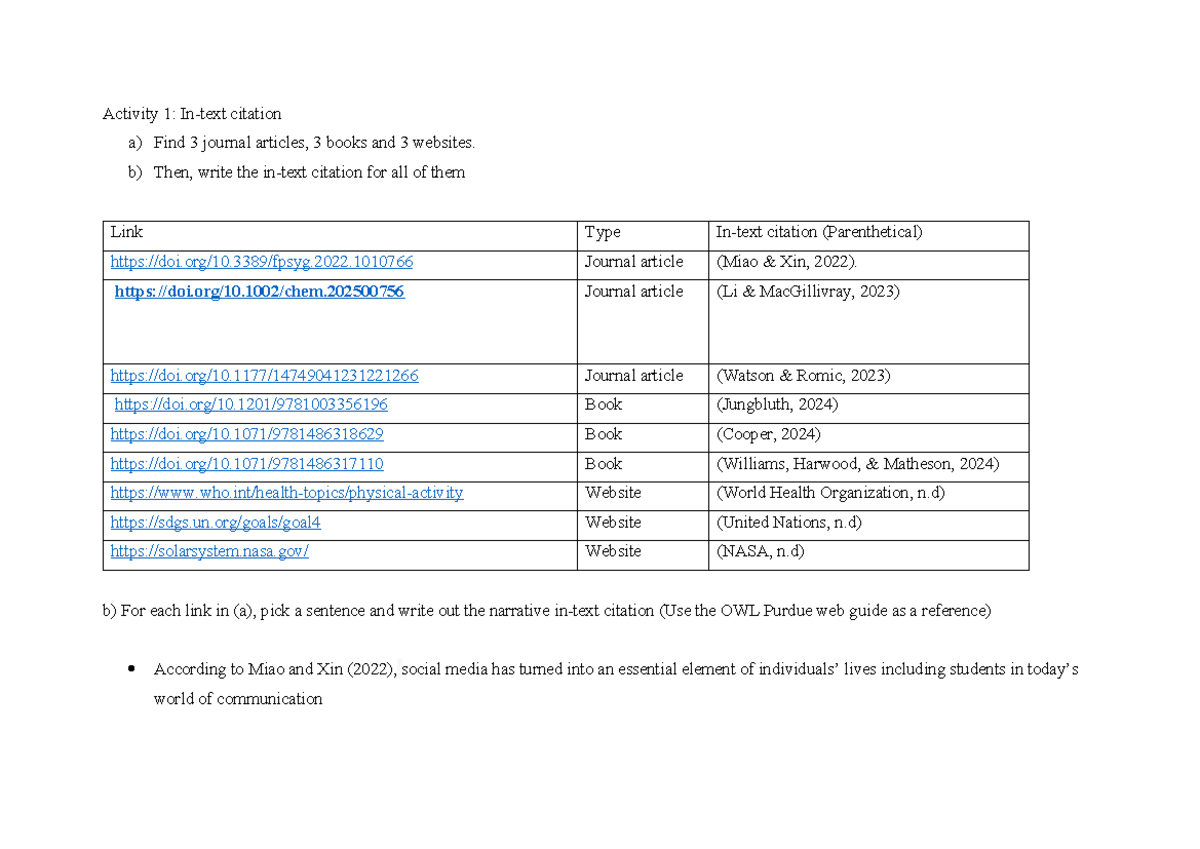 Citation and Reference Task: Activity 1 (ENG 101) - Studocu